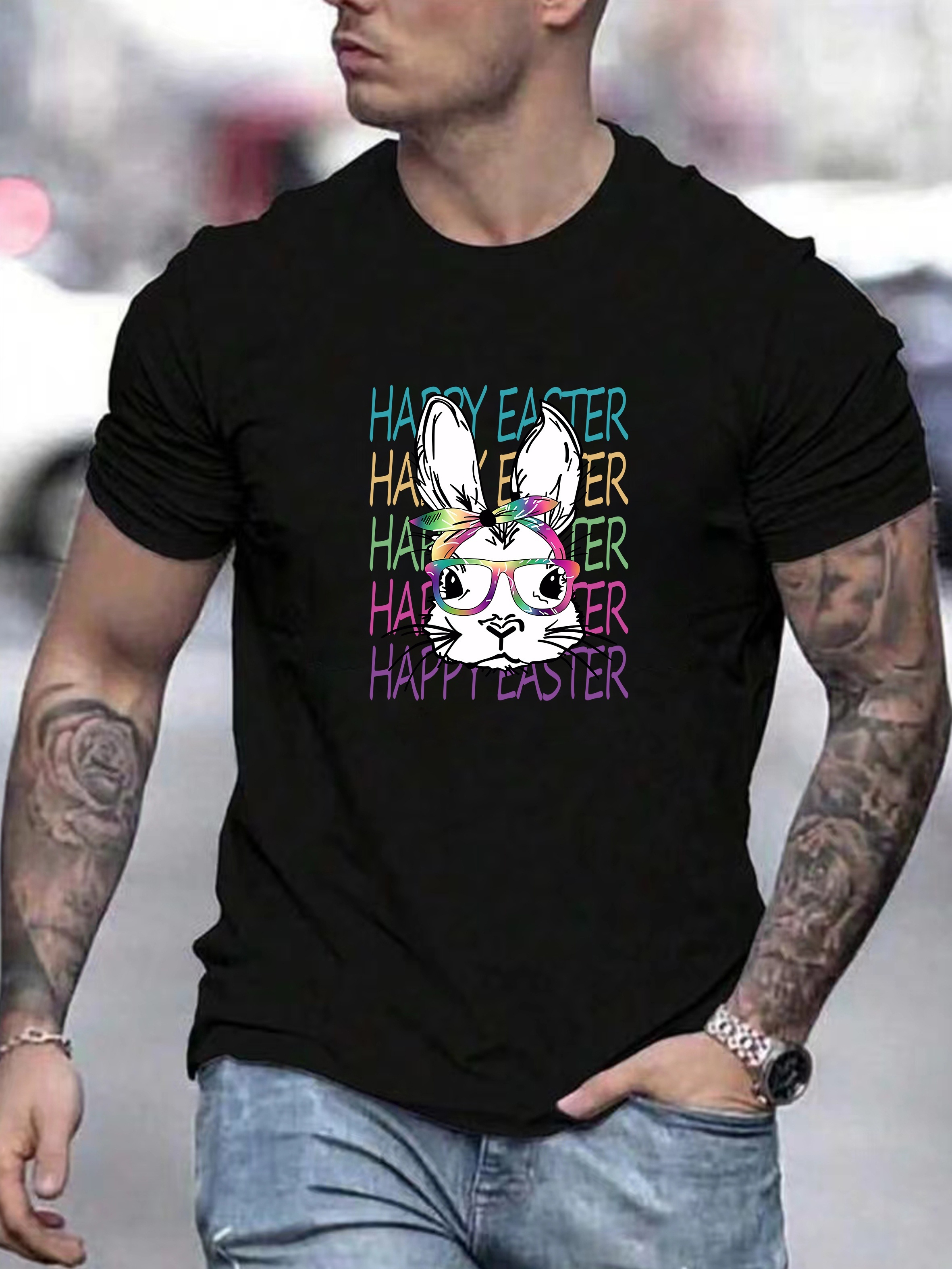 Plus Size Happy Easter Print Men's Trendy Comfy T shirt - Temu Ireland