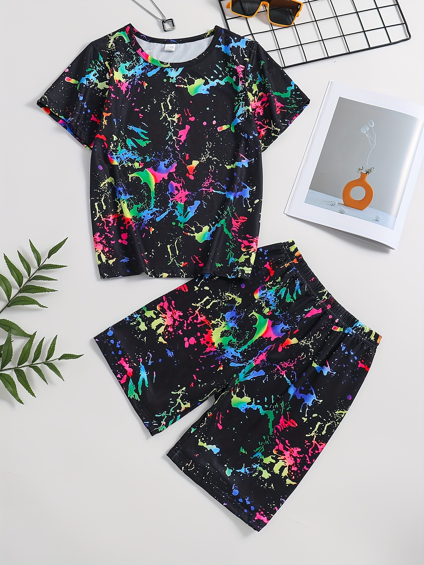 Boys' Summer Luminous Colorful Printed Pajamas Set Short - Temu Ireland