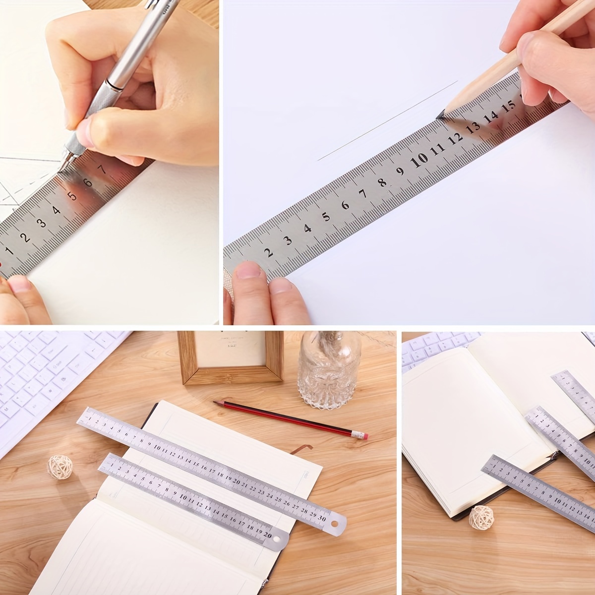 3pcs/set Of Stainless Steel Rulers, Metal Ruler Set Steel Ruler Double ...