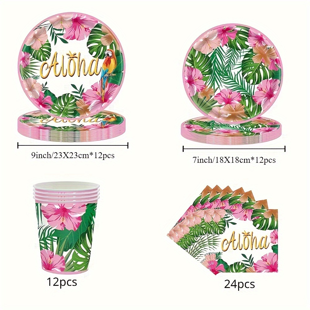 Hawaiian Pink Flower Theme Party Plate Plate Paper Cup - Temu