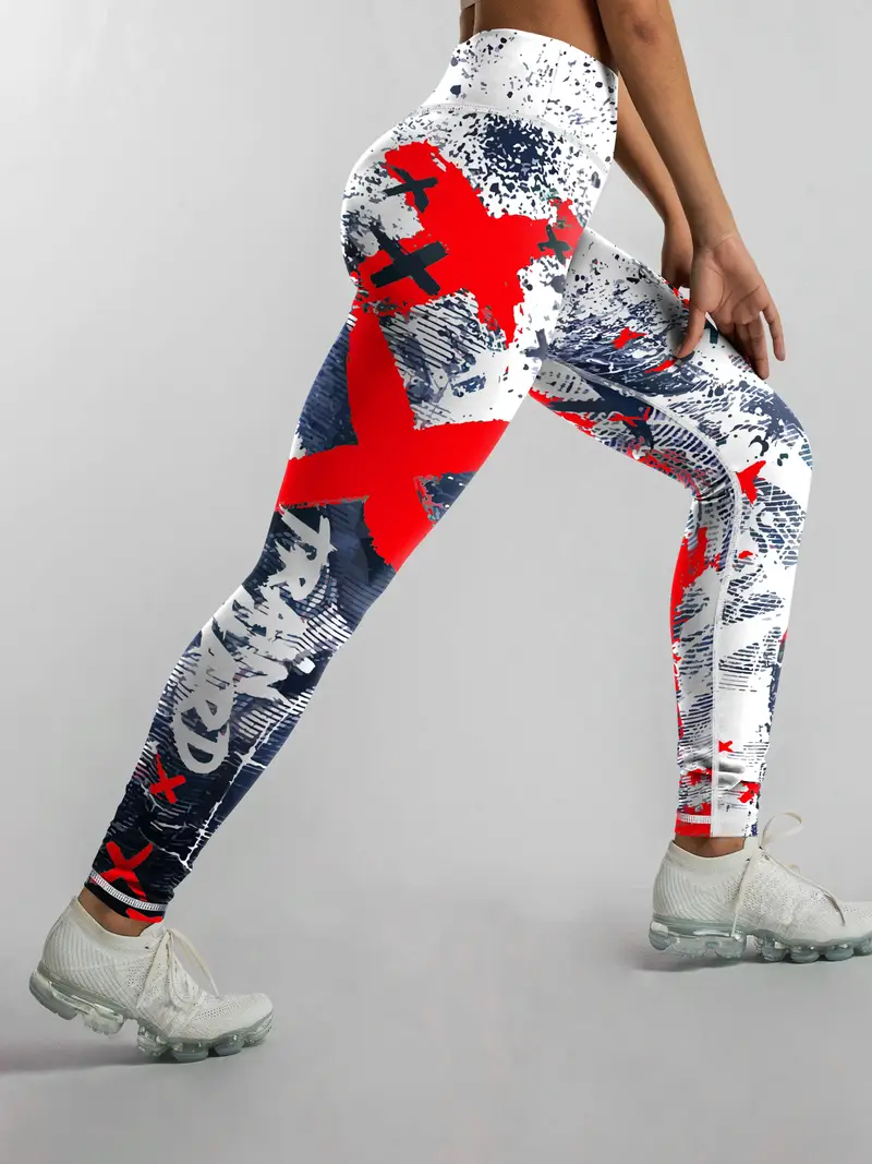 Letter Printed Yoga High Waist Sports Leggings, Color Block Graffiti ... Letter Printed Yoga High Waist Sports Leggings, Color Block Graffiti ...