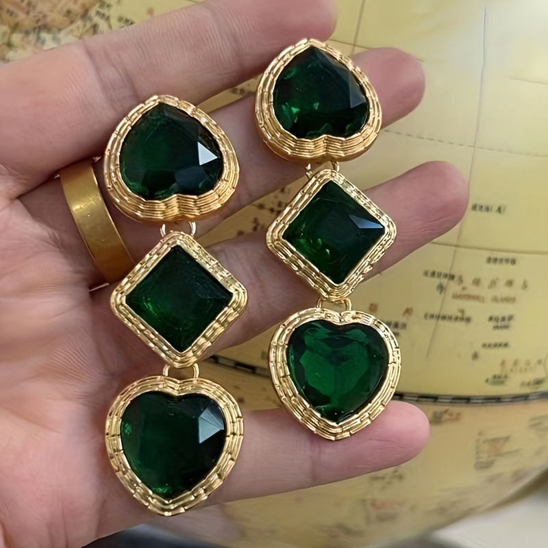 Heart Rhombus Shape Synthetic Gems Inlaid Dangle Earrings - Temu United ...