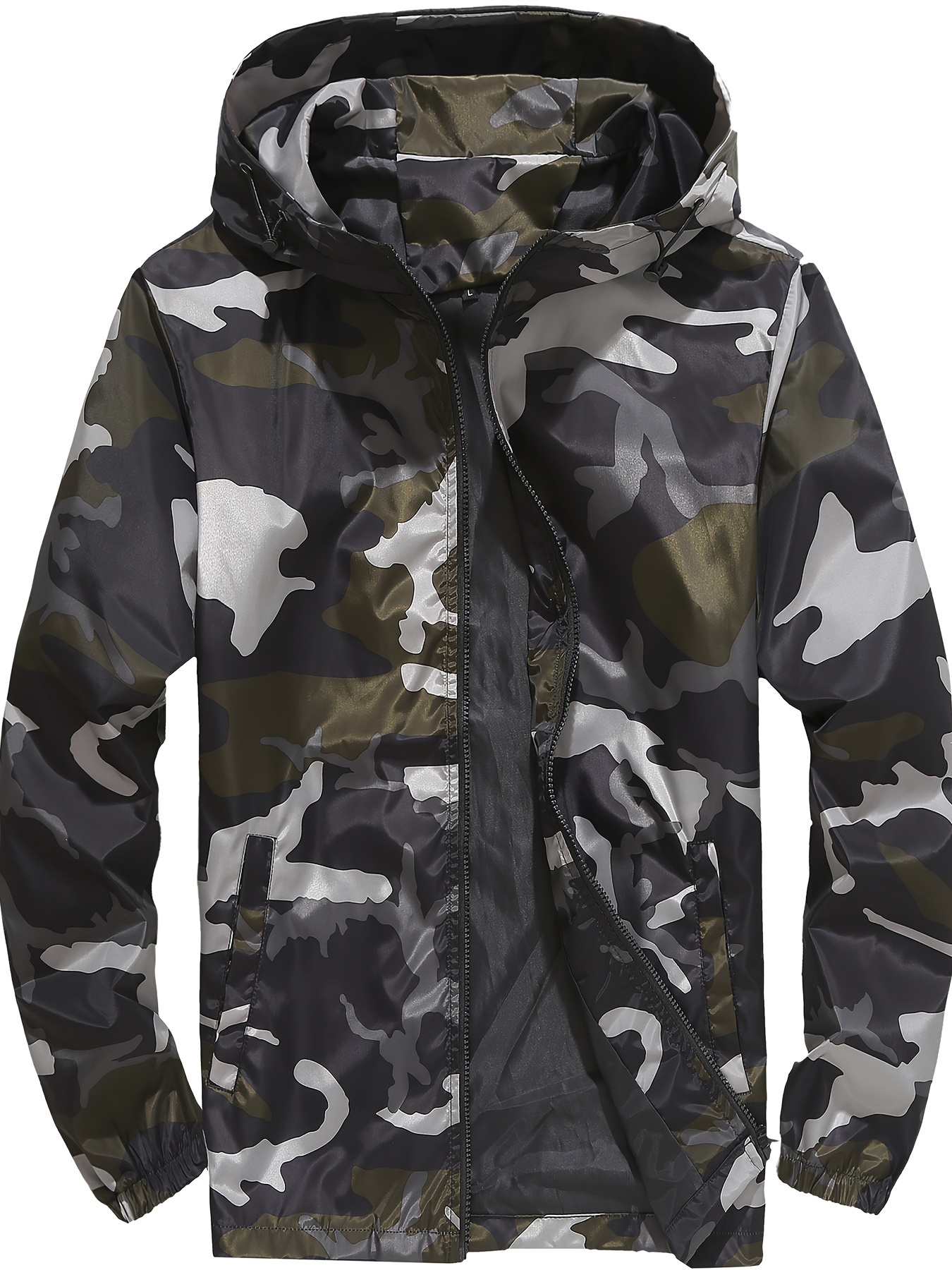 Men's Hooded Zip Camouflage Lightweight Jacket Pockets - Temu Canada