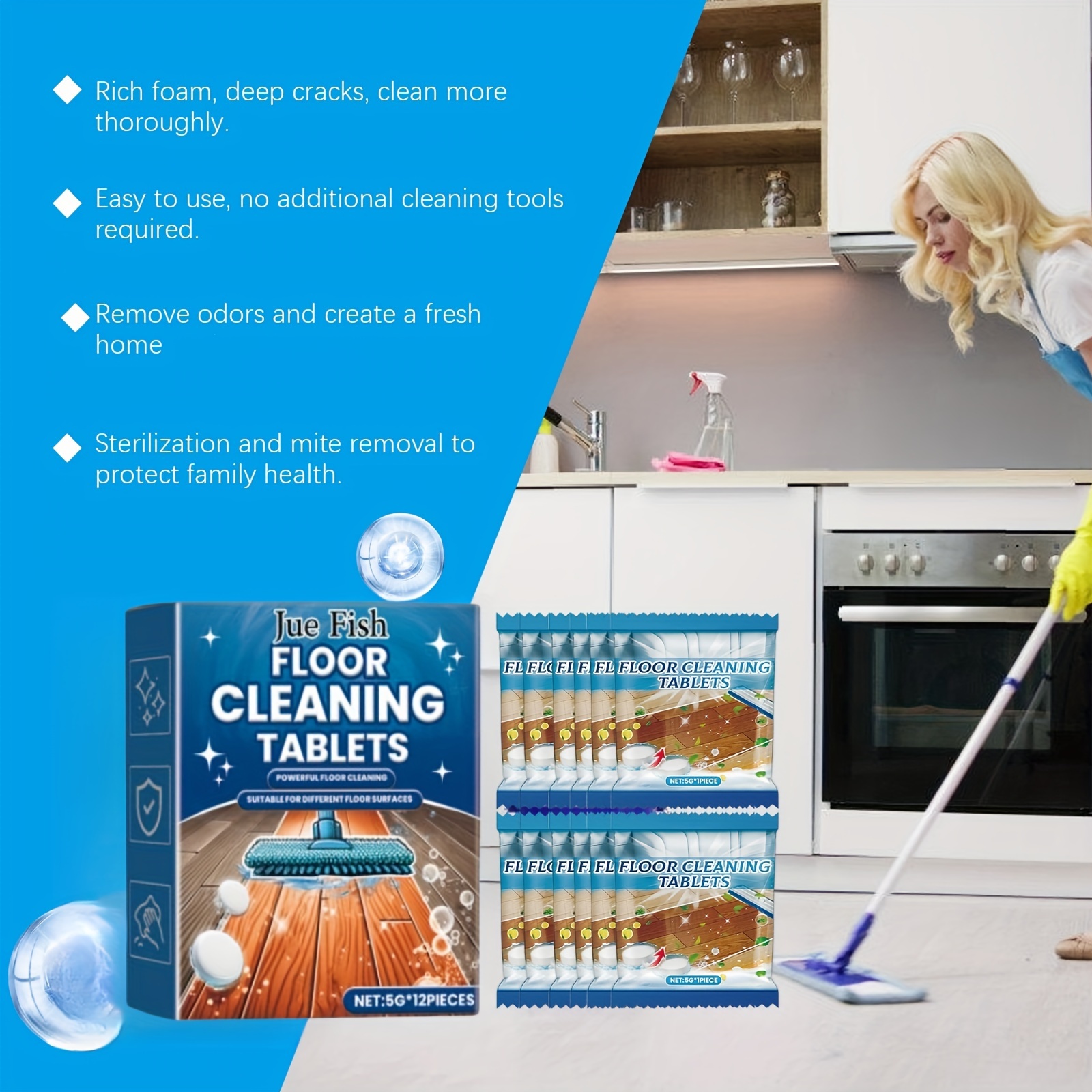 12 Piece Multi Surface Floor Cleaning Effervescent Tablets Brightens ...