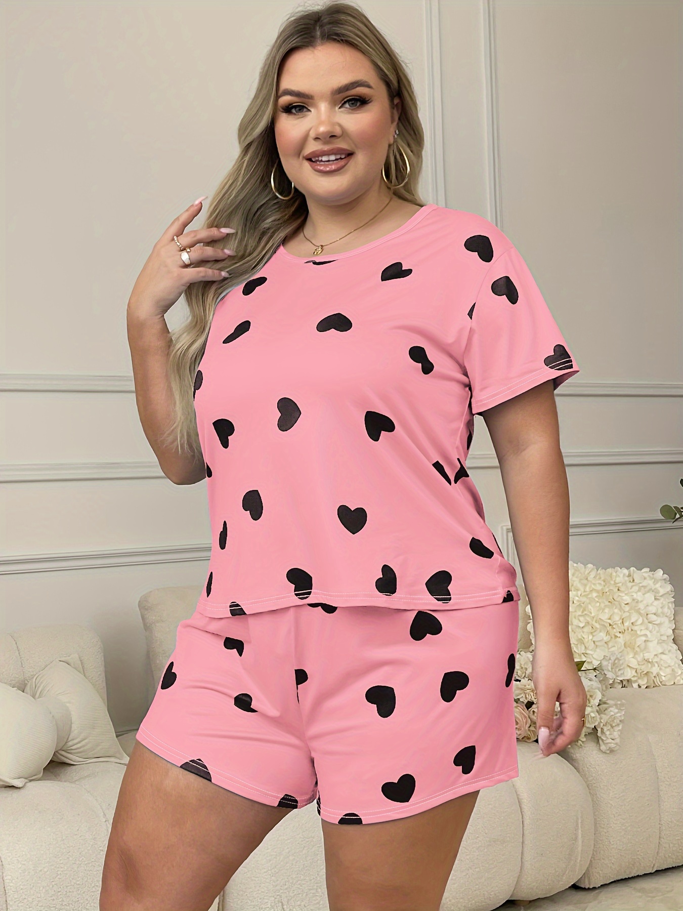 plus size cozy pattern women s pajama set casual Temu United Kingdom