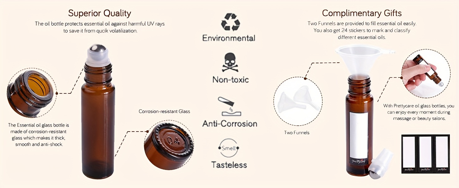 "handcraft Bliss" 4-pack Amber Glass Roller Bottles For Essential Oils ...