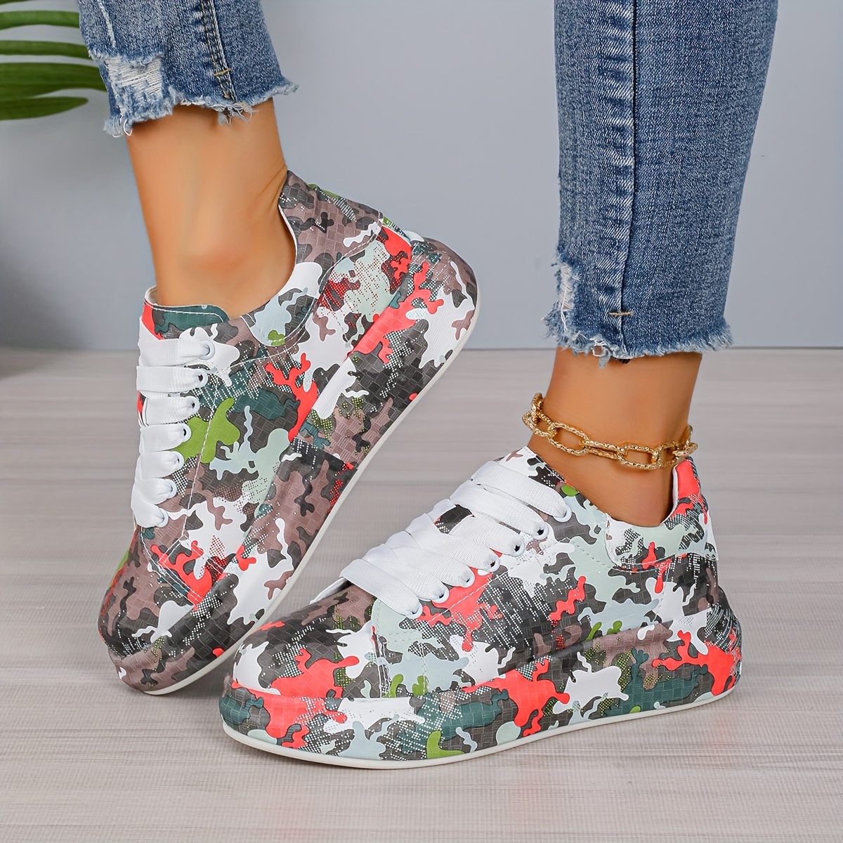 Patike sa grafitnim uzorkom za žene pertle platforma sa - Temu