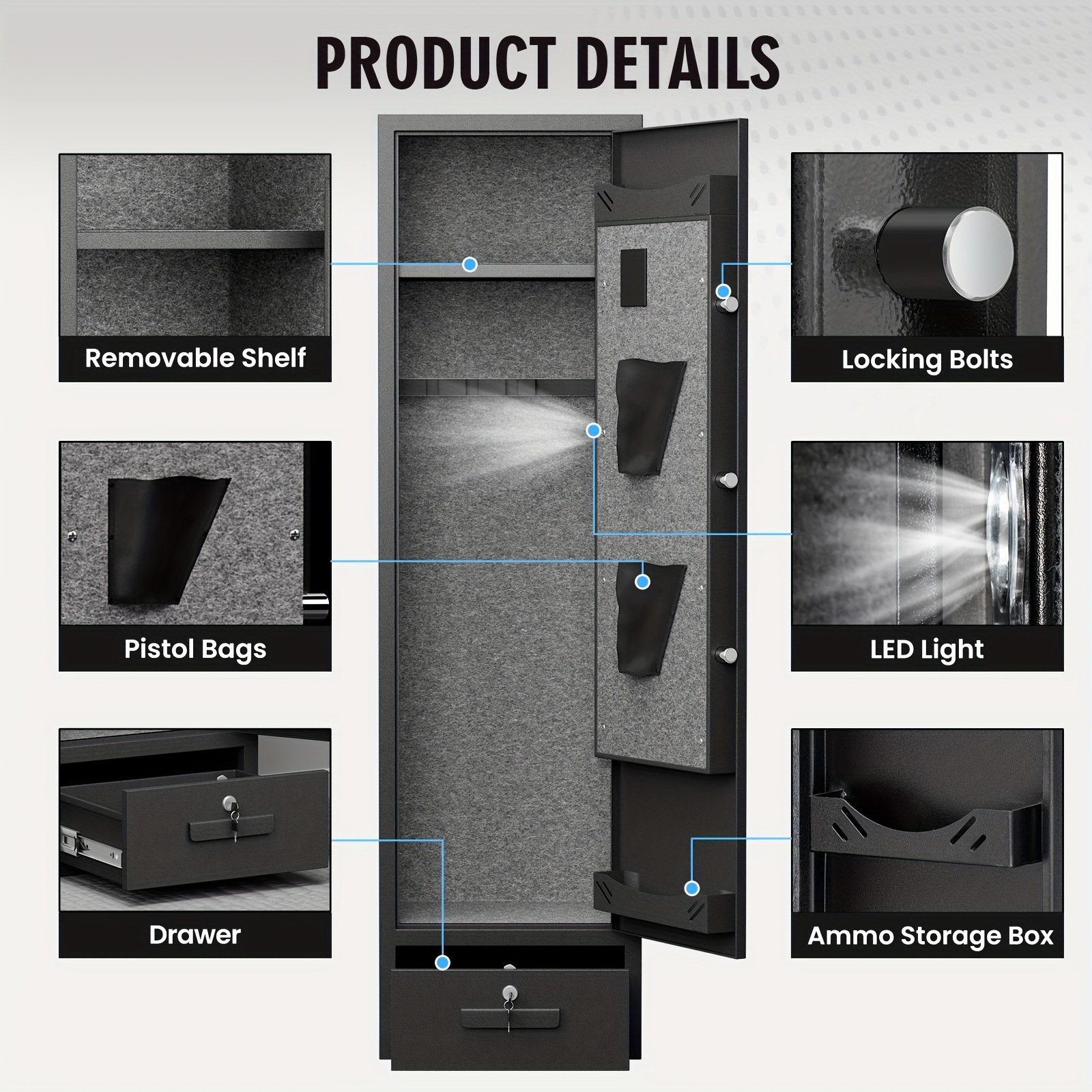 5 Gun Safe Rifle Safe Quick Access Gun Cabinets Drawer Led - Temu