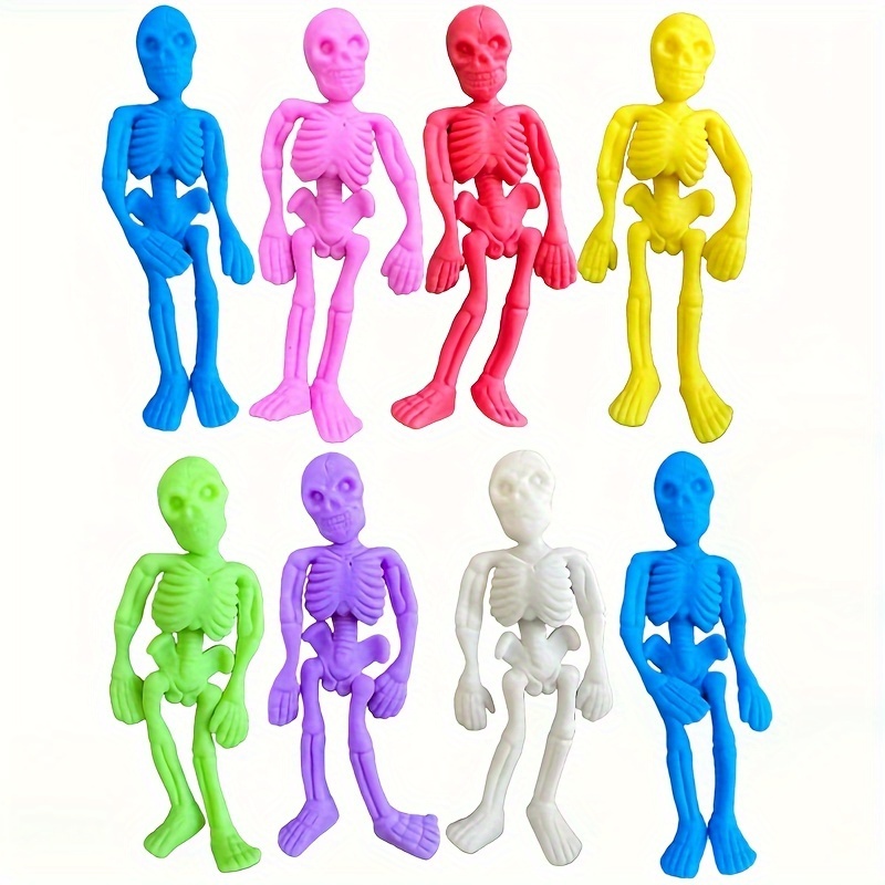 16-piece Mini Halloween Skeleton Toys - Colorful, Flexible Rubber ...
