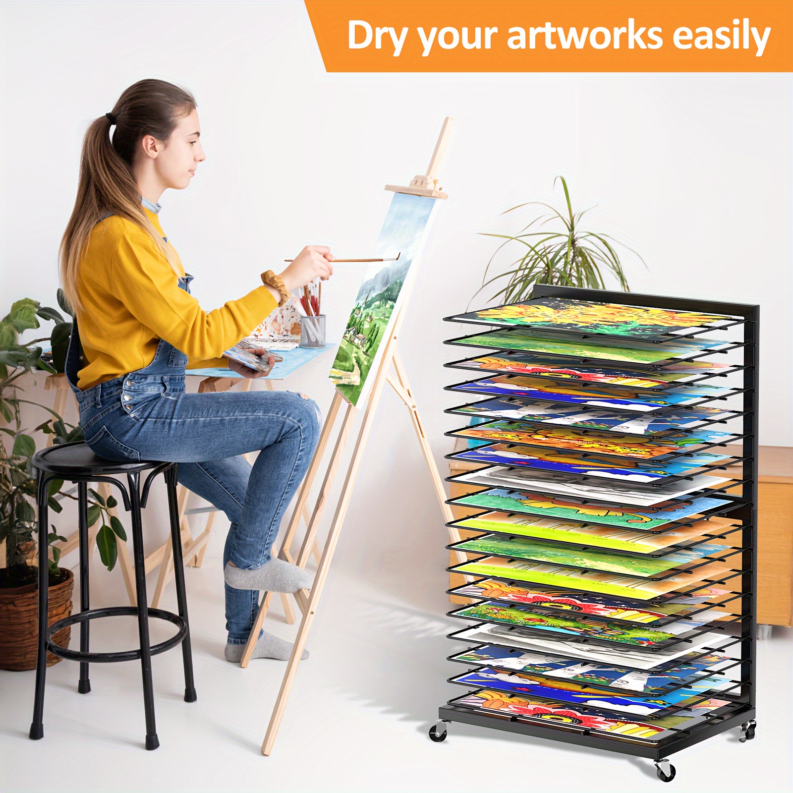 18 shelf metal art drying rack portable storage - Temu