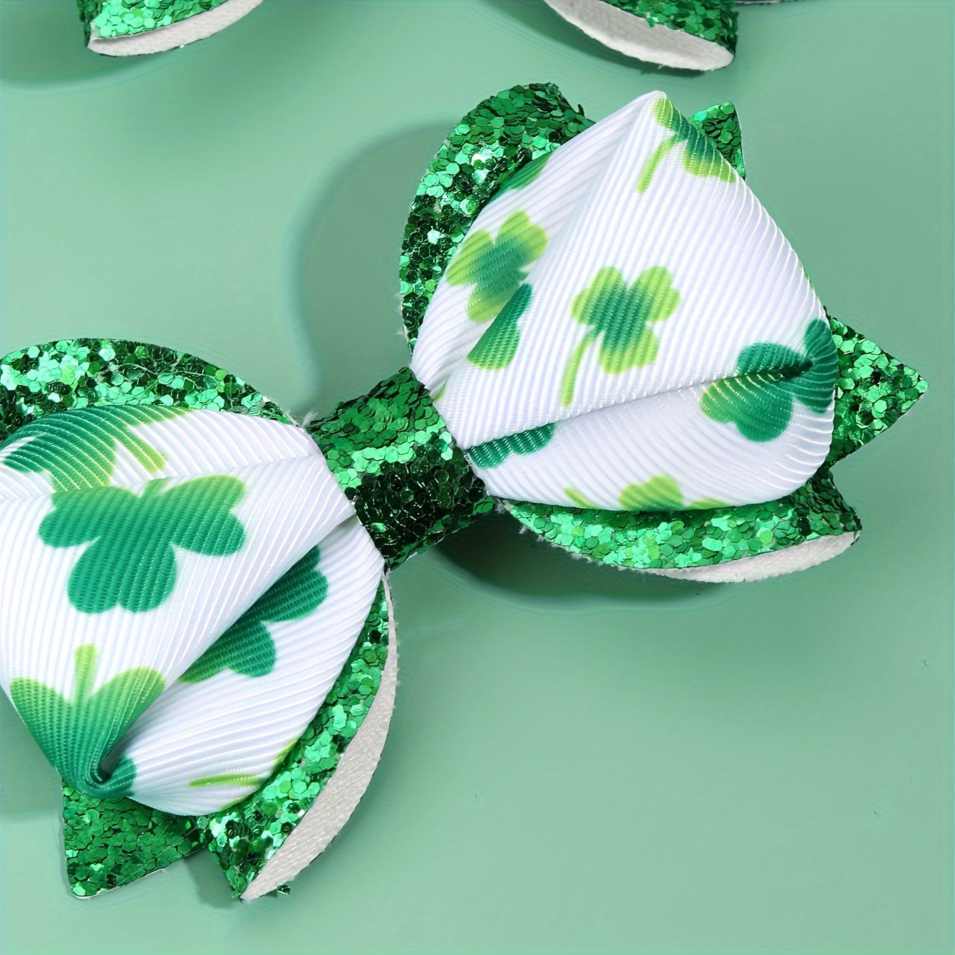 Little Girls Cute Shamrock Pattern Bow Hair Clips Glitter - Temu Australia