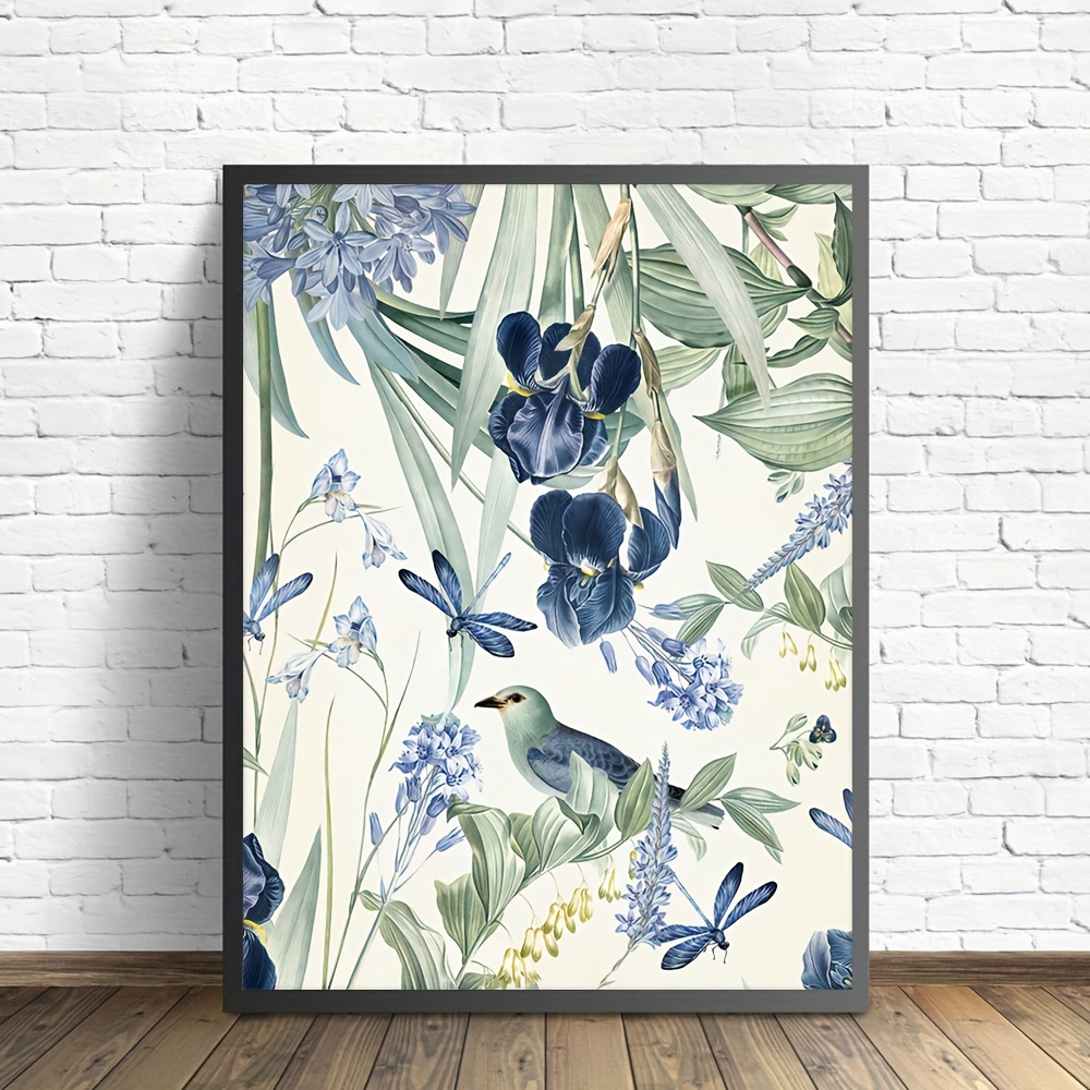 Unframed Canvas Wall Art Blue Bird Flower Poster Painting - Temu Portugal