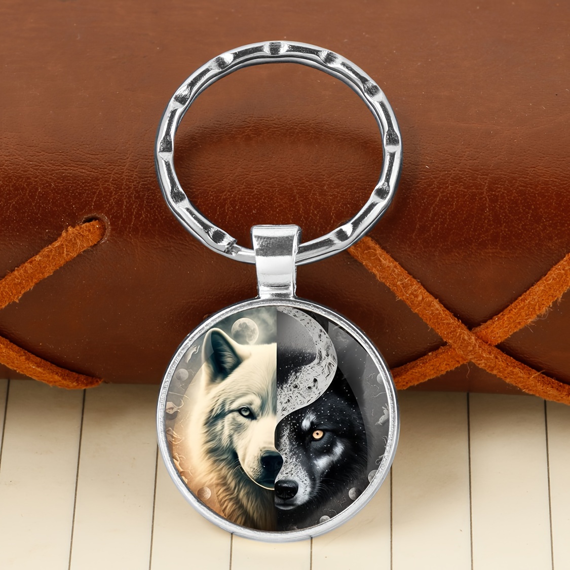 1pc Stylish And Creative Glass Dome Keychain With A Wolf Yin And Yang ...