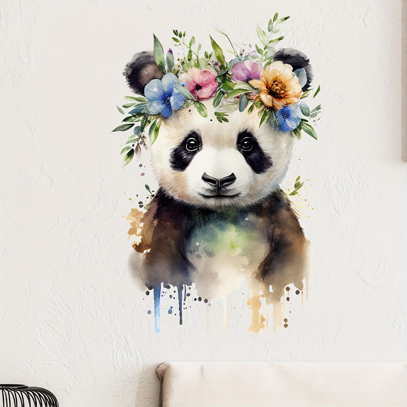 Creative Cartoon Vinyl Wall Sticker Watercolor Panda Garland - Temu ...