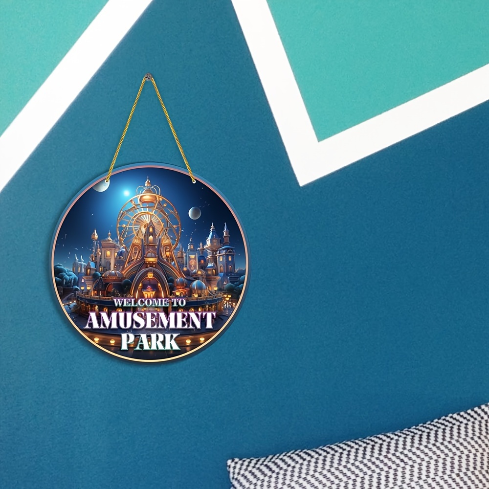 welcome amusement park sign 2d flat colored artificial glass - Temu ...