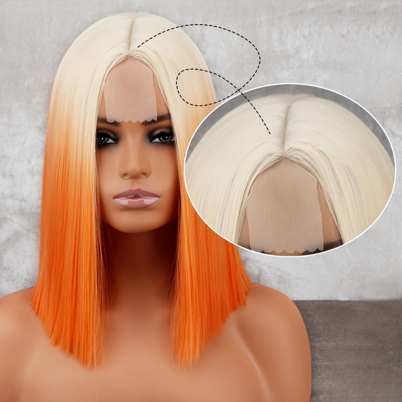 short orange wig middle part blonde bob wig synthetic heat Temu United Kingdom