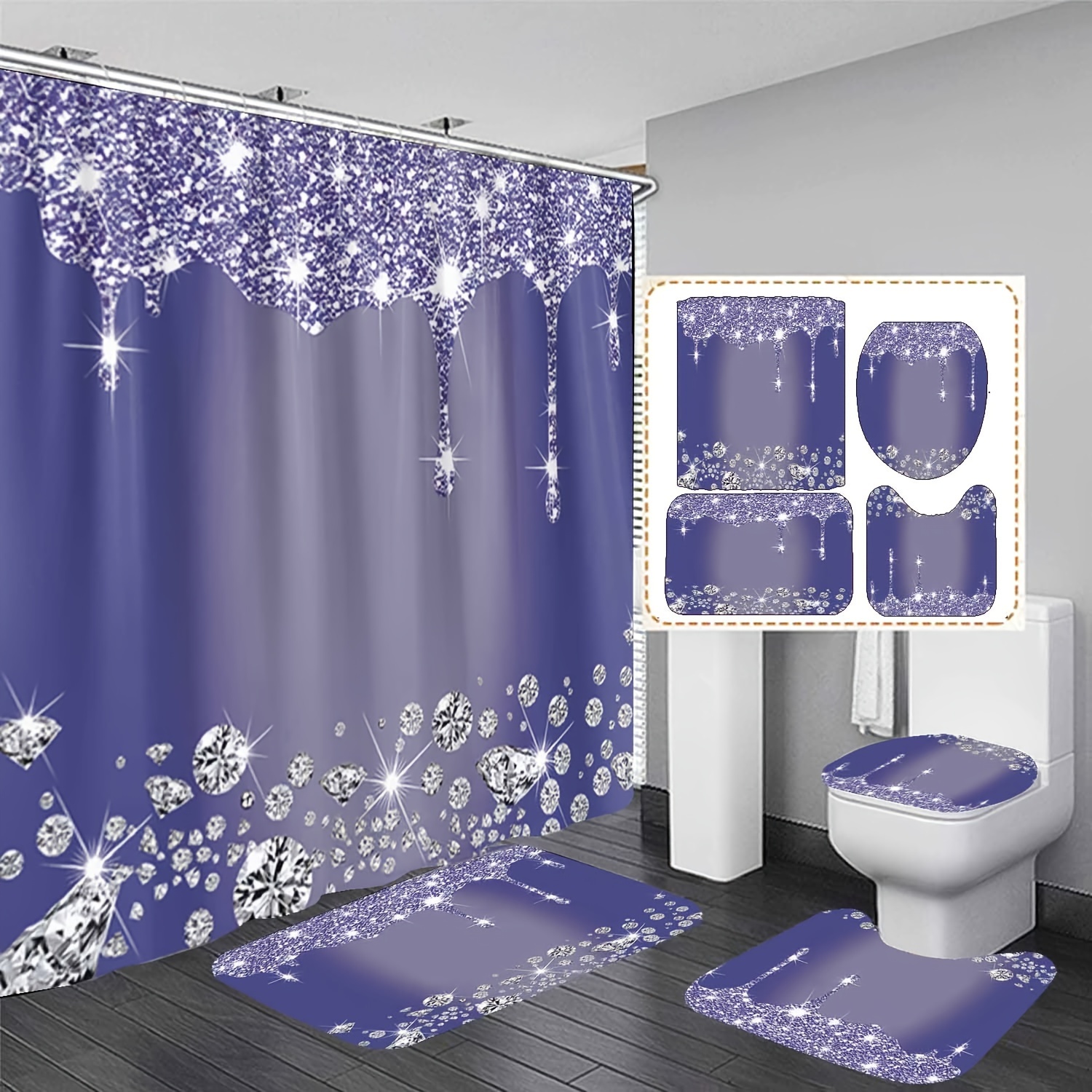 Purple Diamond Pattern Shower Curtain Set Waterproof Shower - Temu ...