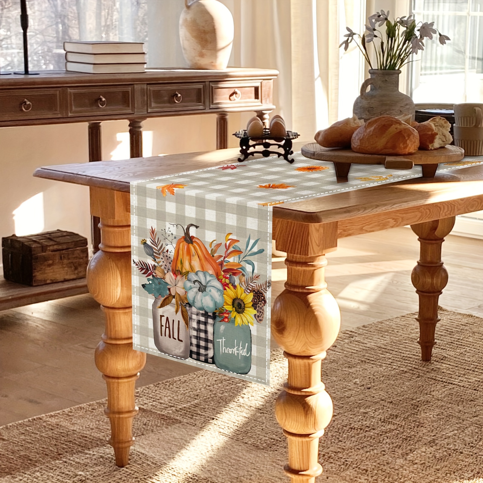 Thanksgiving Table Runner Sunflower Pumpkin Buffalo Plaid - Temu