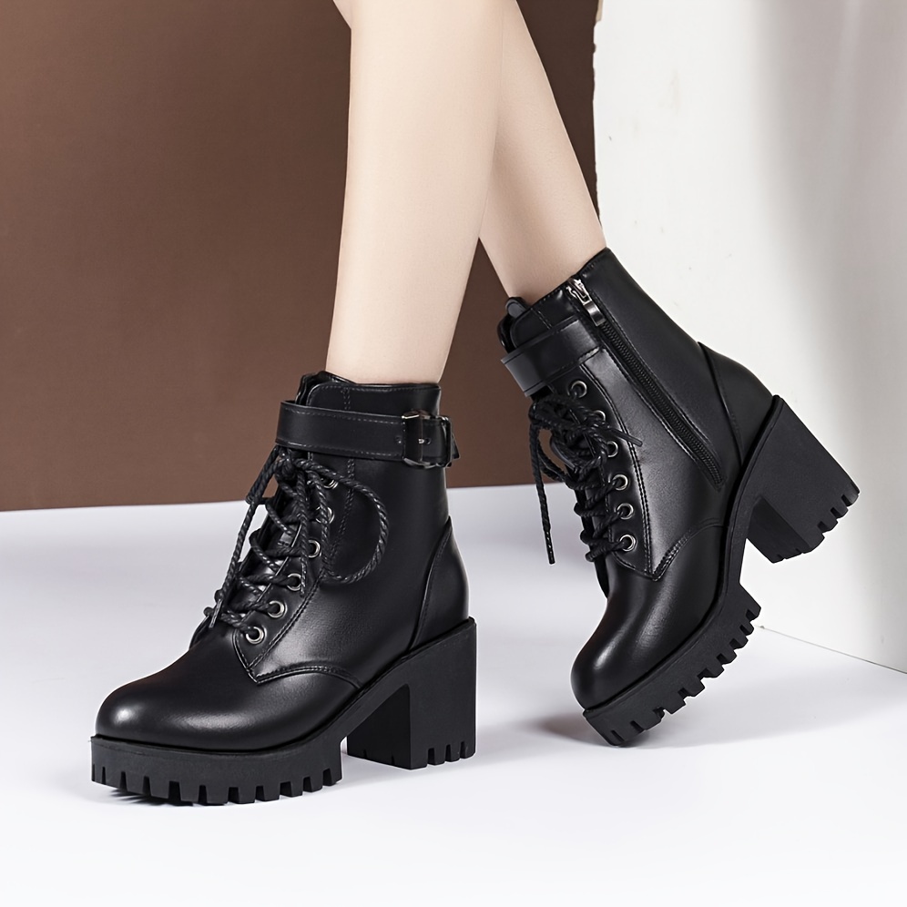 Women's Abstract Color Chunky Heel Boots Fashion Lace Short - Temu Canada
