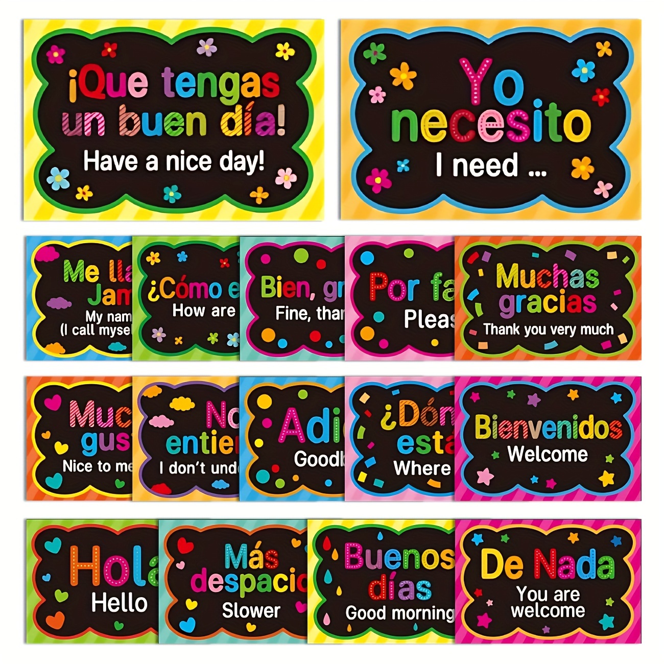 Classroom Decor 200 Spanish Phrases Stickers - Classroom Bulletin Board ...