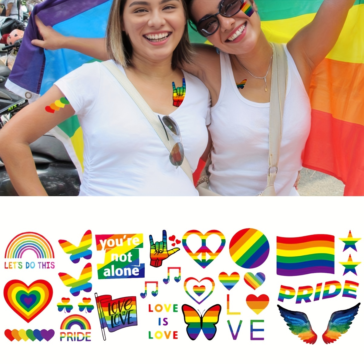 Pride Rainbow Temporary Tattoos Set 4 Sheets Vibrant Waterproof