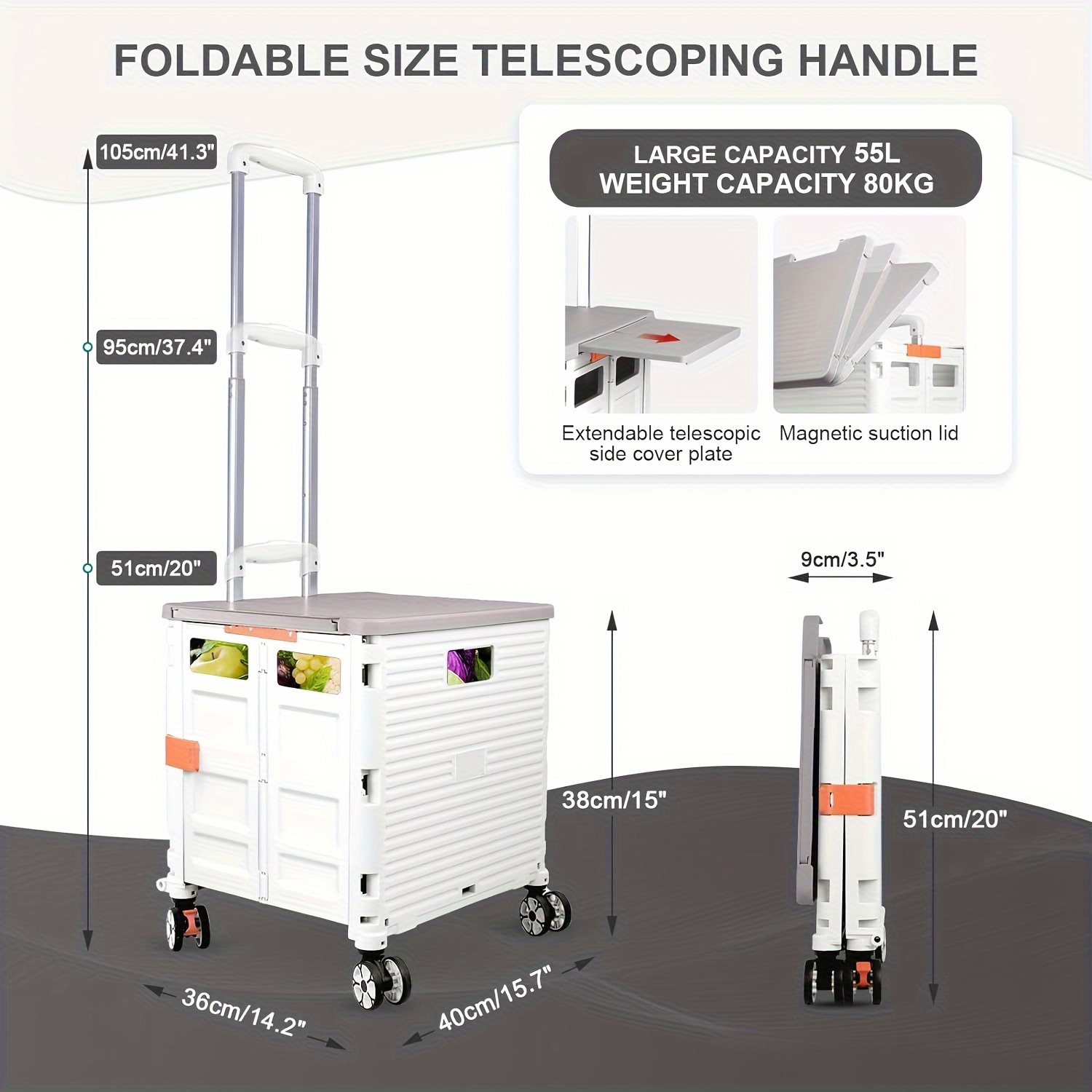 Folding Utility Cart Portable Rolling Crate - Temu