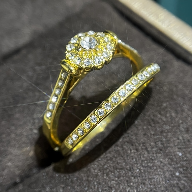 Leaf Promise Ring Inlaid Shiny Zircon Golden Color - Temu United Kingdom