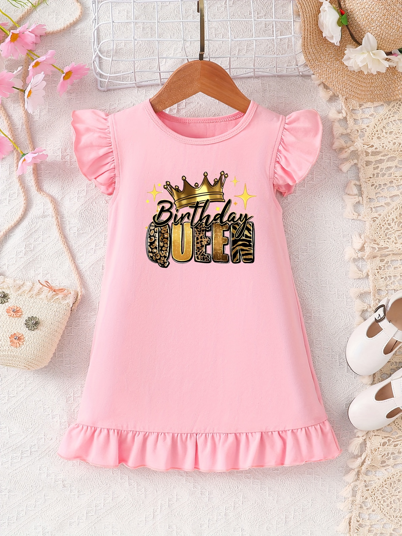 Birthday Queen Crown Graphic Print Short Sleeve Crew Neck - Temu ...