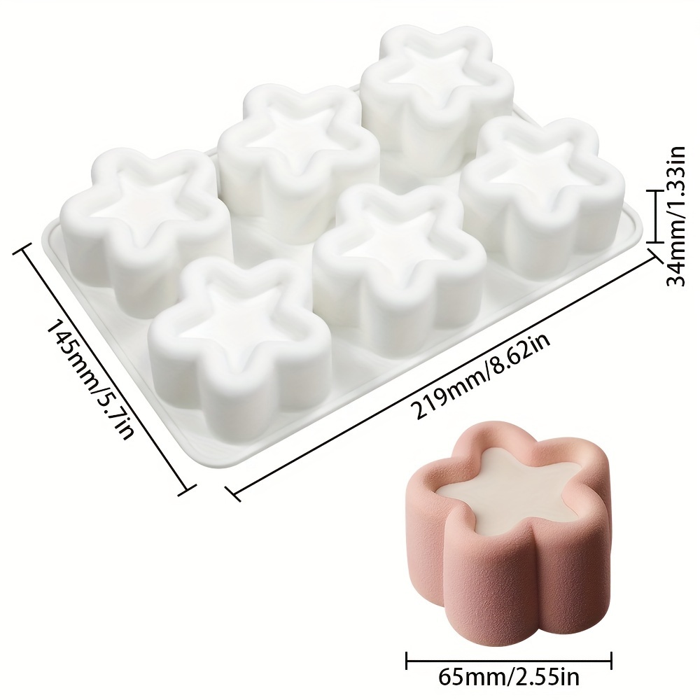 6 Star Shaped Silicone Molds Multipurpose Baking Molds for Chocolate Fondant Desserts Plaster Aroma Jelly DIY Supply for Christmas