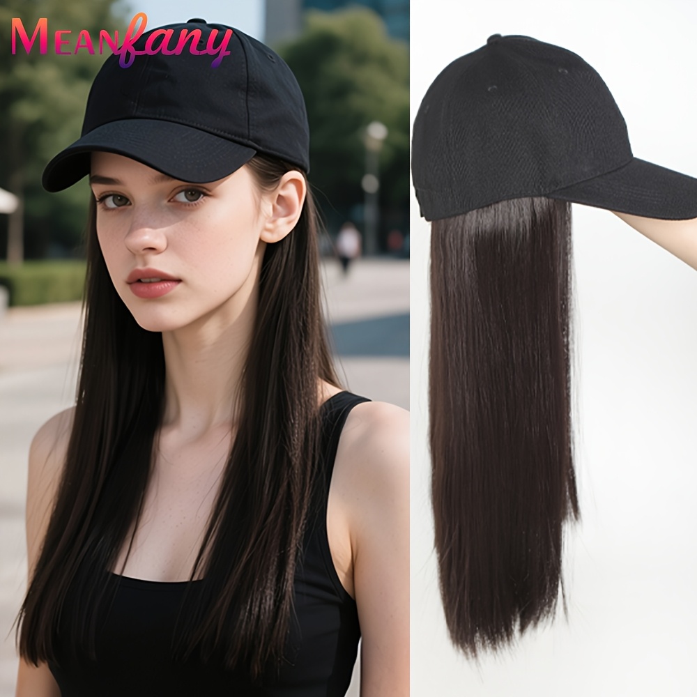 hat with hair extensions sold on Temu United States