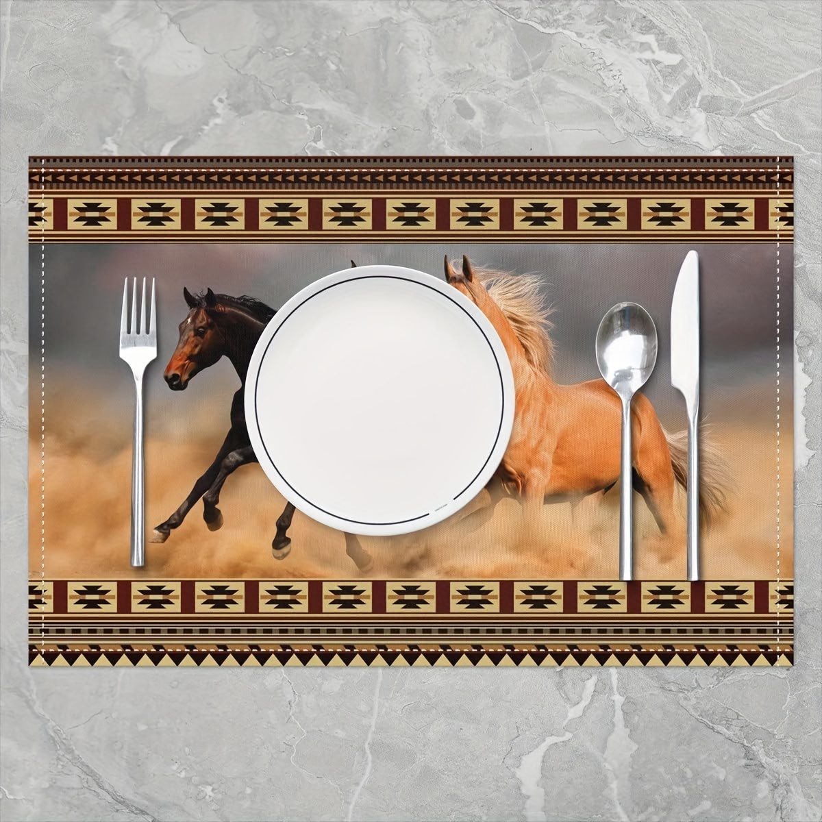 Set Of 4 Linen Placemats With Woven Running Horses - Ethnic Tribal ...