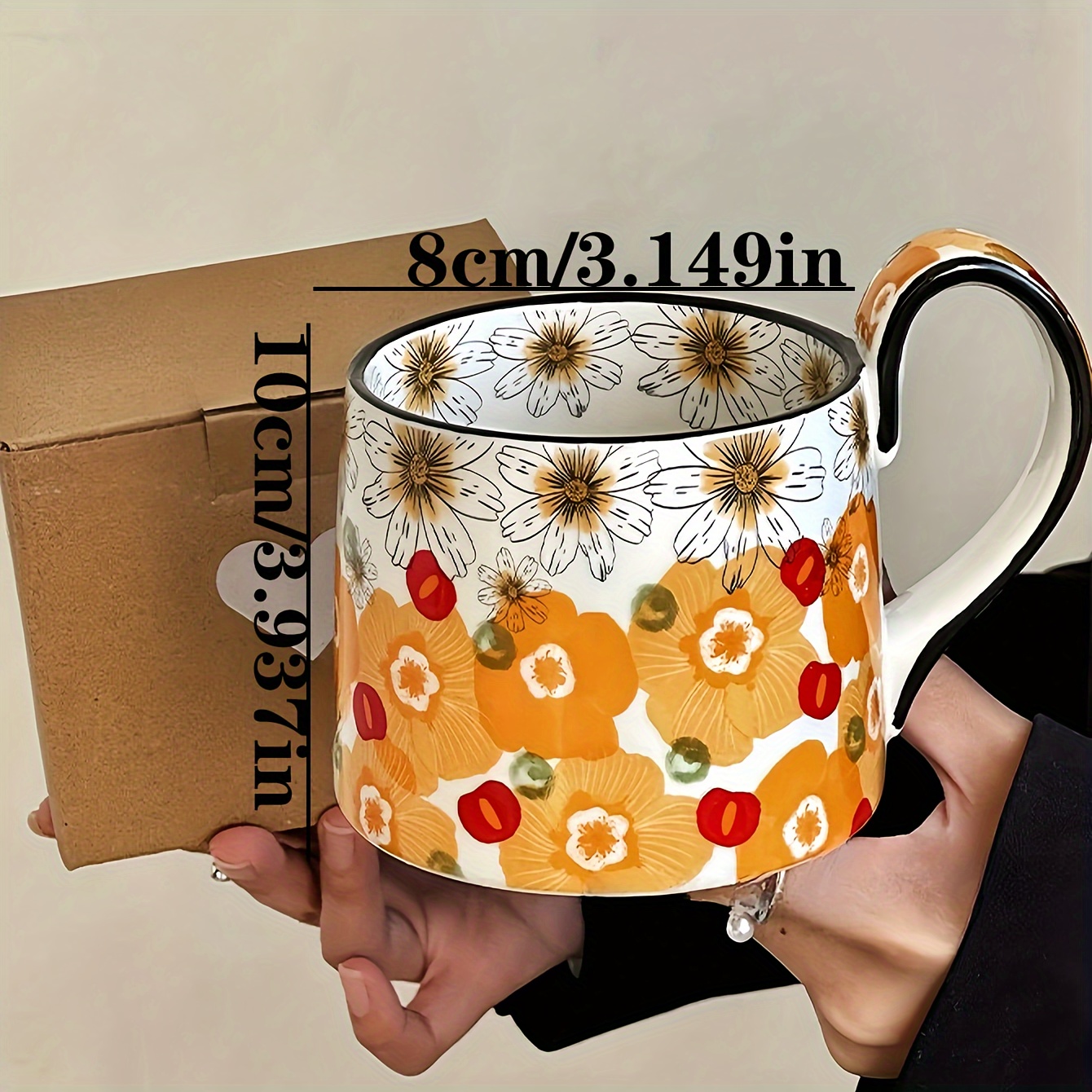 Hand Painted Floral Ceramic Coffee Mug Insulated Reusable - Temu