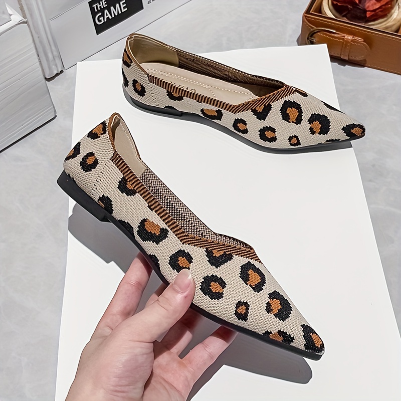 Womens Leopard Print Knitted Ballets Soft Sole Lightweight - Temu ...