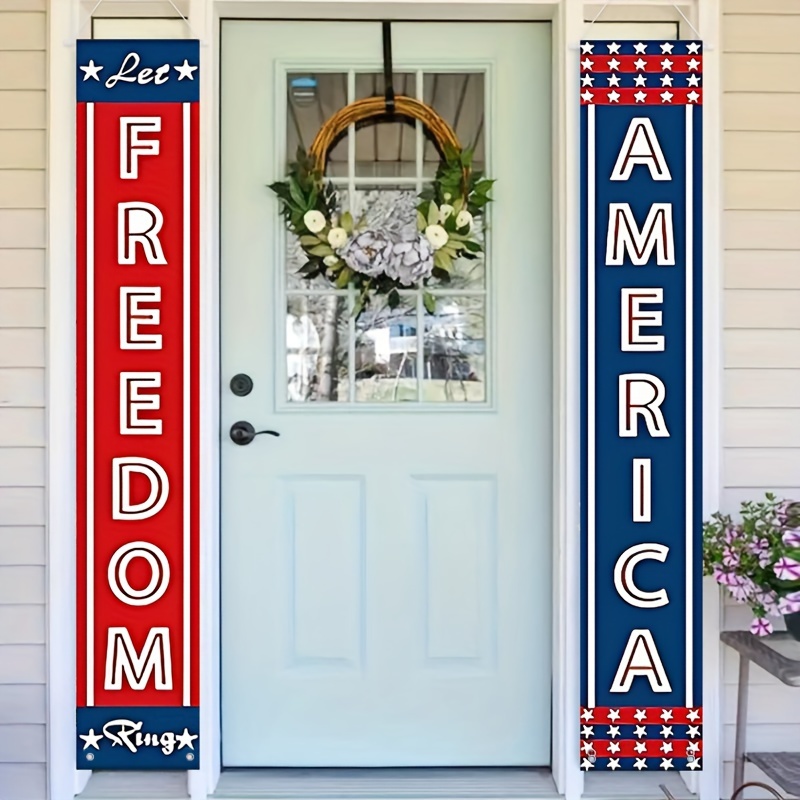 Red blue Freedom America Pattern Independence Day Door Flags - Temu New ...