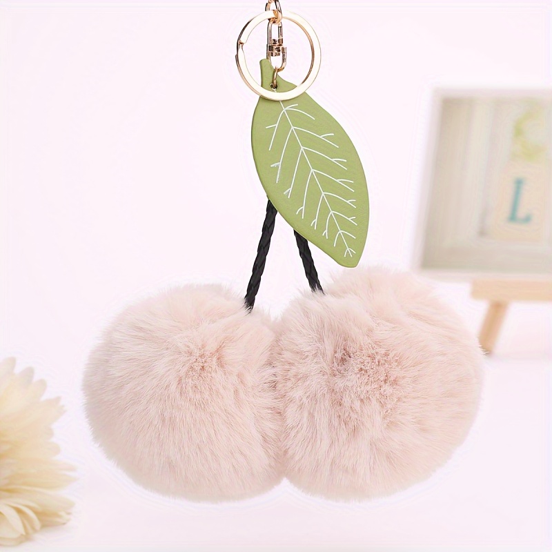 Cute Cherry Pom Pom Keychain Soft Plush Key Chain Ring Bag - Temu Australia