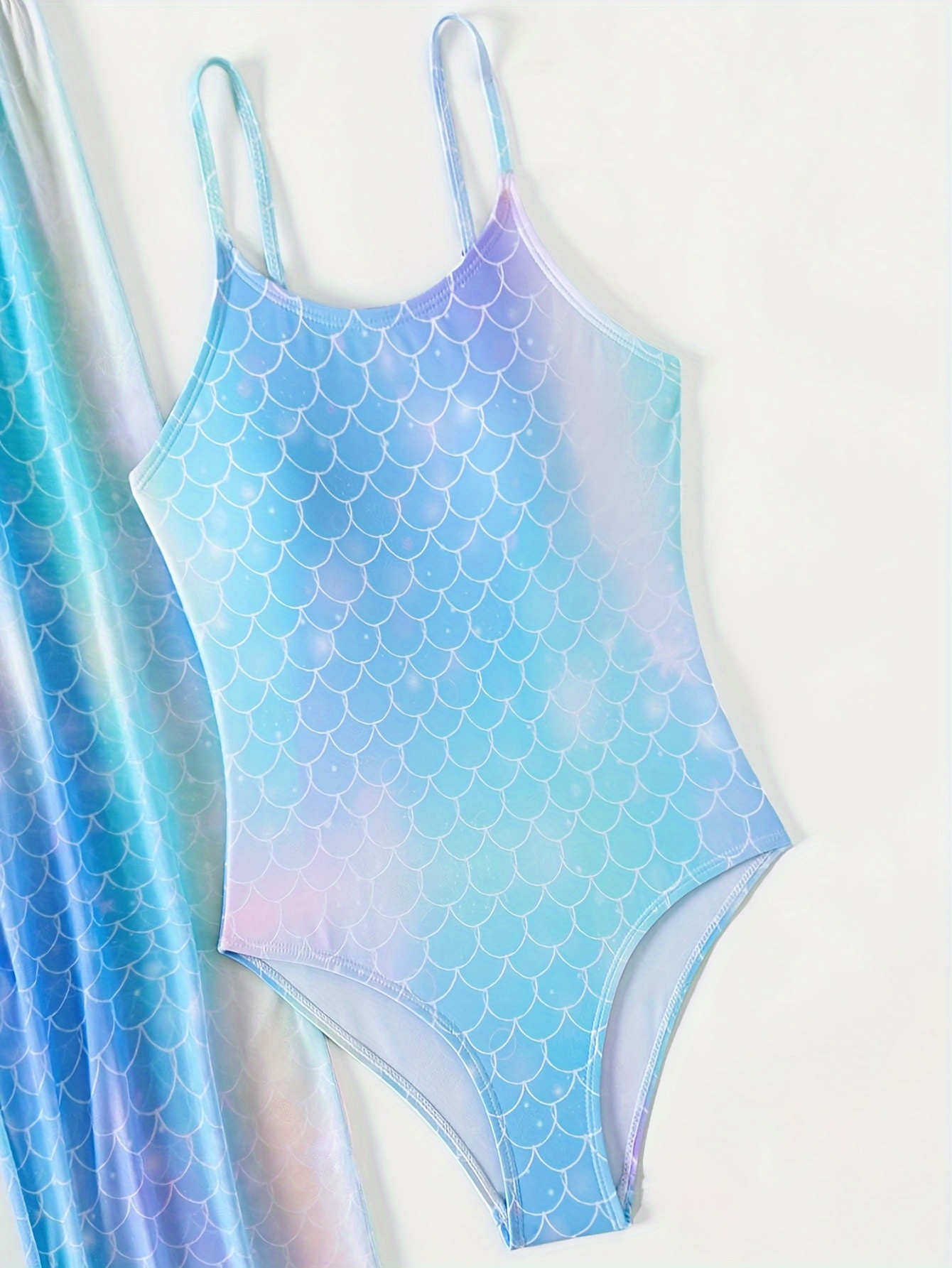 Tween Girls Stretchy Swimwear Set Scales - Temu