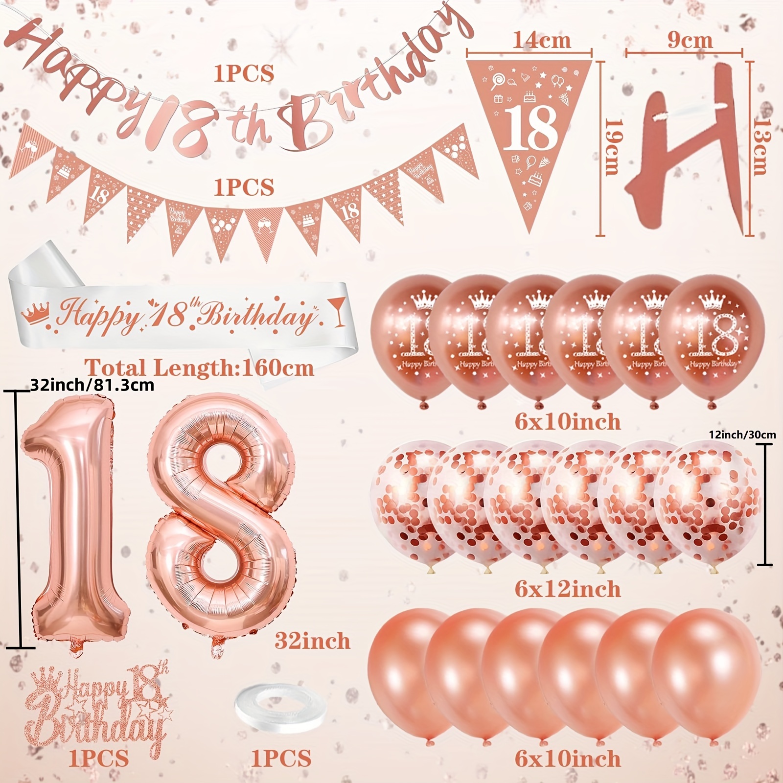 Rose Decoration Kit Including A Happy 18th - Temu