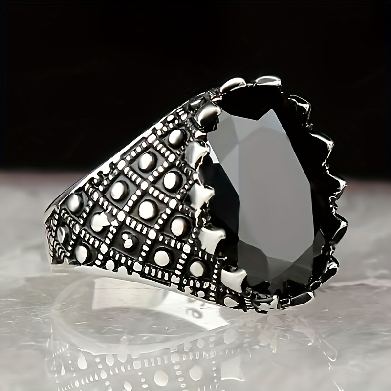 Retro Pattern Black Flat Cubic Zirconia Ring Copper Ring - Temu United ...