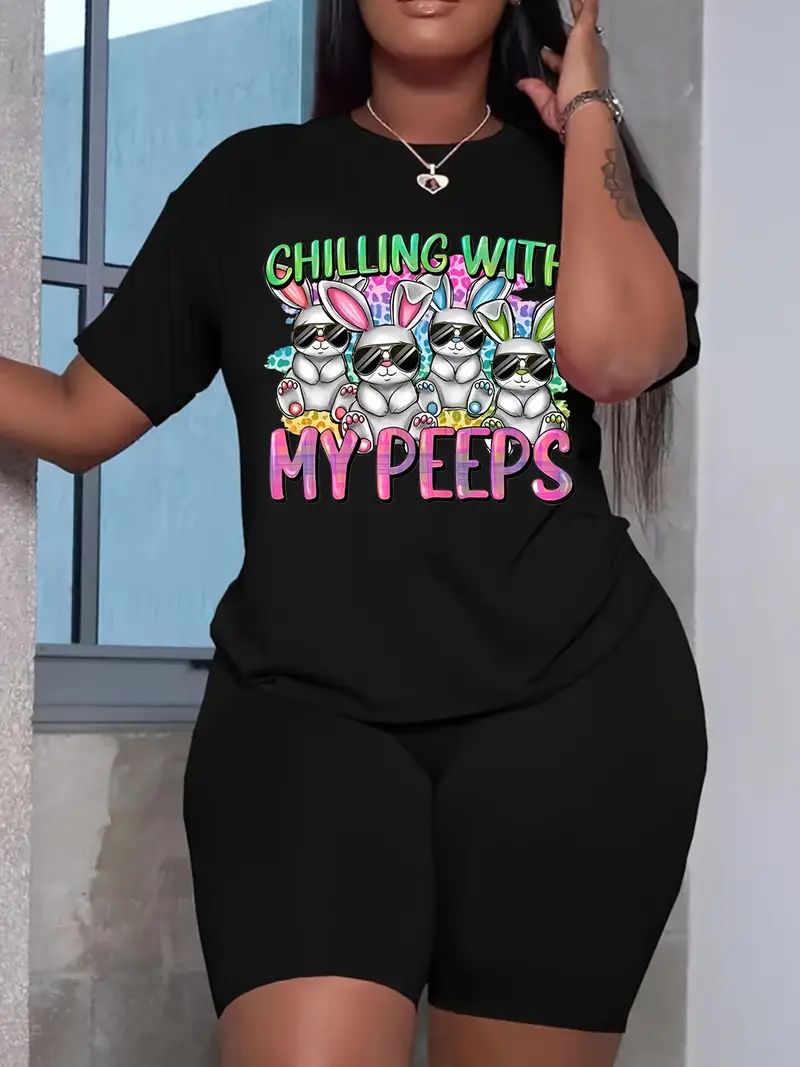 Plus Size Graphic Print Two Piece Short Sleeve T Shirt Temu Canada