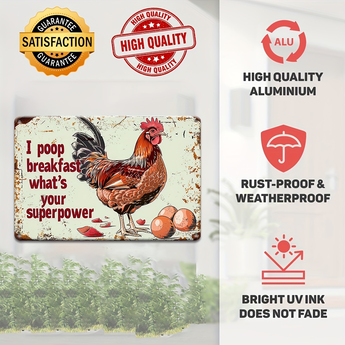 Vintage Metal Sign Decor " Poop Breakfast 's Superpower?" - Temu