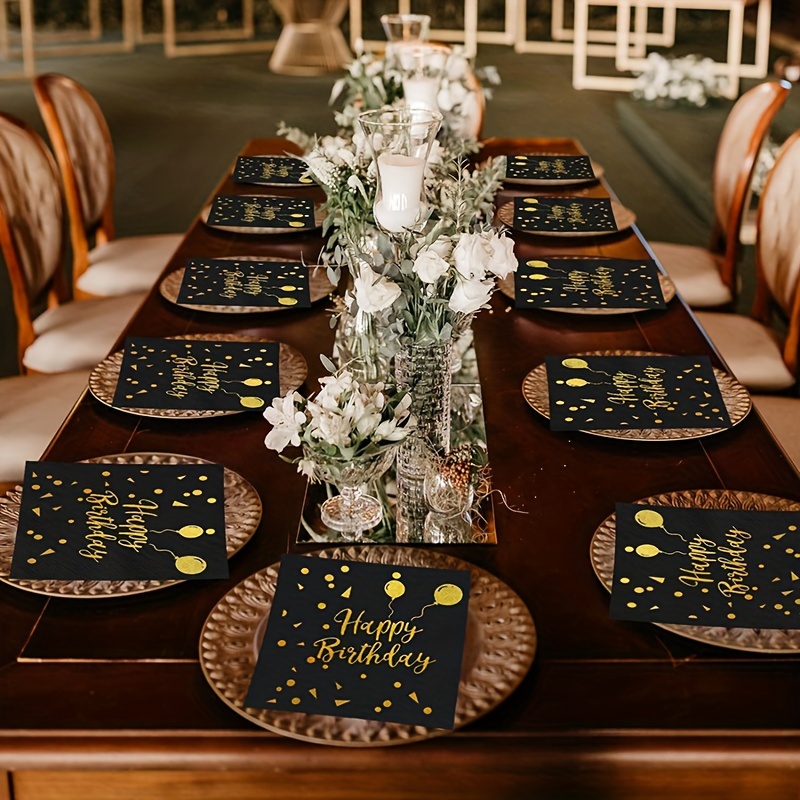 Elegant Black Golden Foil Disposable Napkins Birthday - Temu