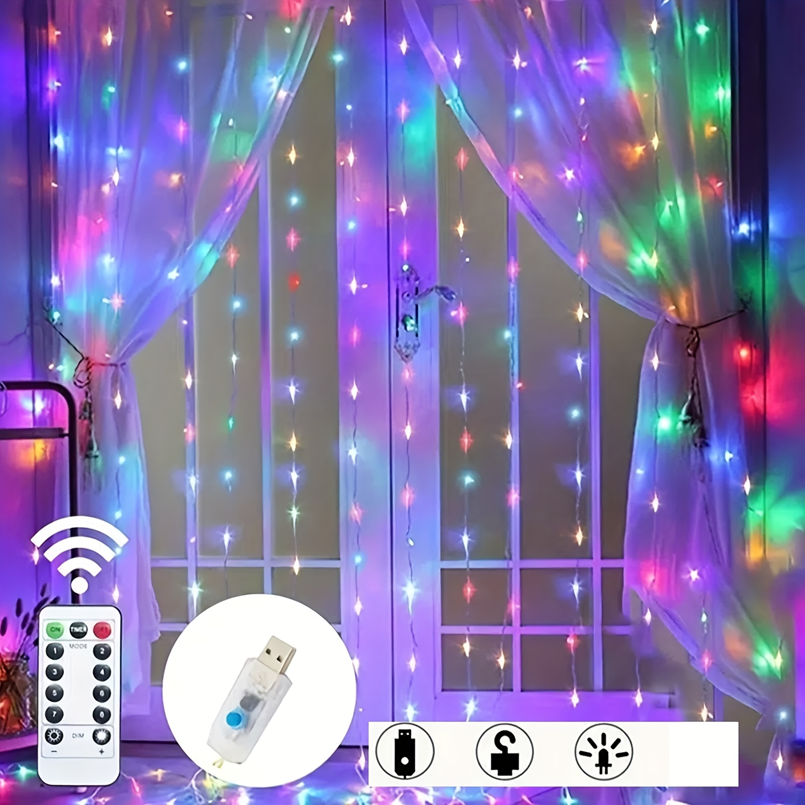 Decorative Curtains Remote Control Led Light 300 Leds Usb - Temu