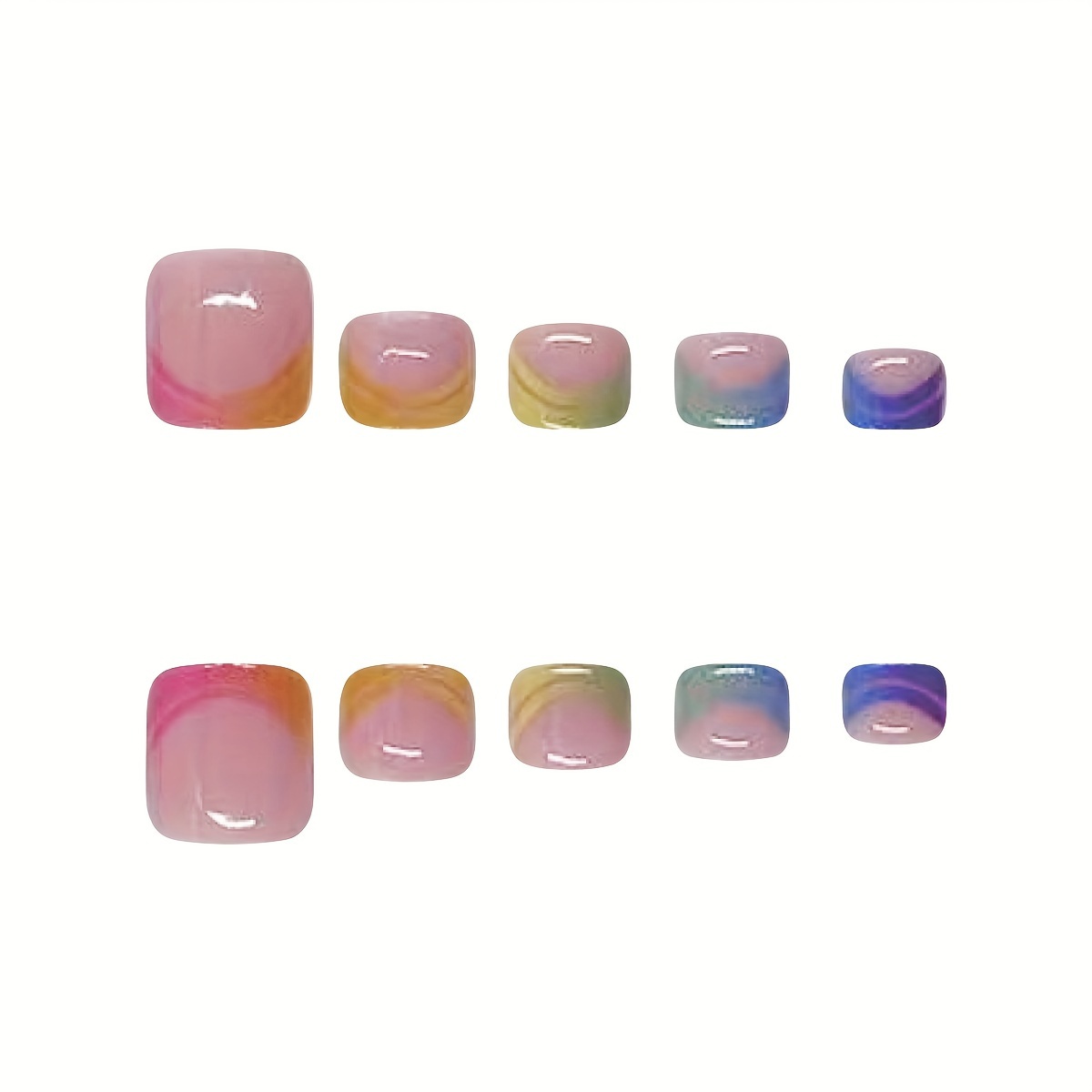 Mixed Color Gradient French Tip Toe Nails Press On For Feet
