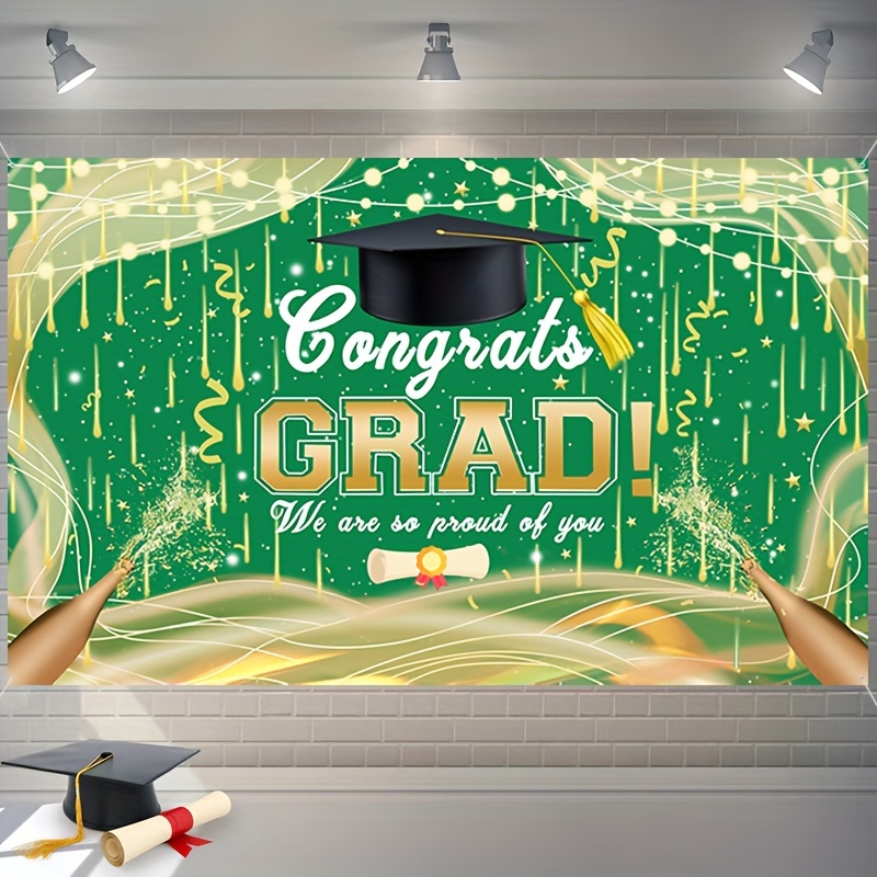 Graduation Background Green Golden Glitter - Temu
