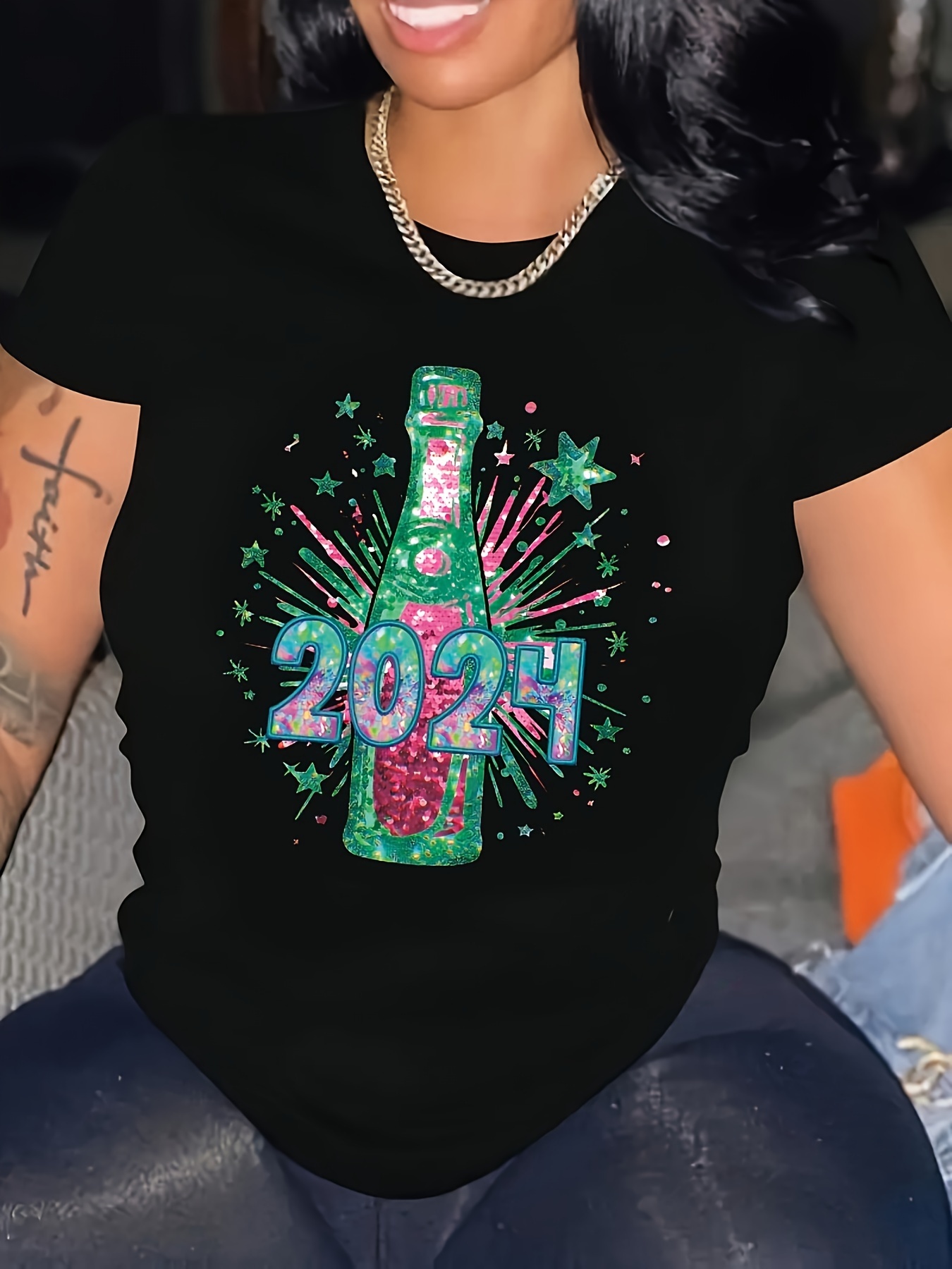 new year graphic print crew neck t shirt casual short sleeve - Temu