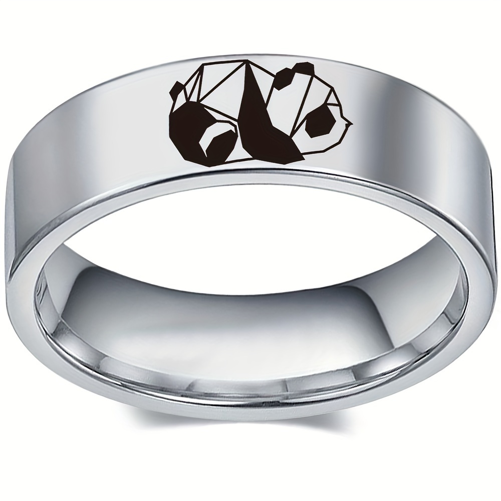 Cute Cartoon Panda Pattern Ring Stainless Steel Ring Men - Temu United ...
