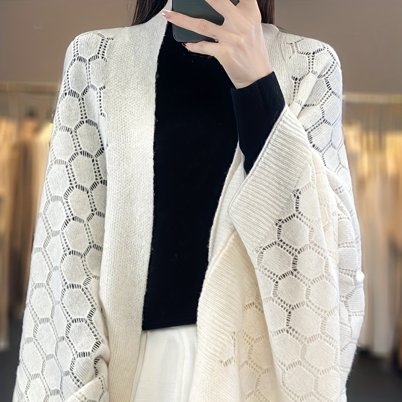 Solid Color Hollow Knitted Shawl Loose Outside Cardigan - Temu New Zealand