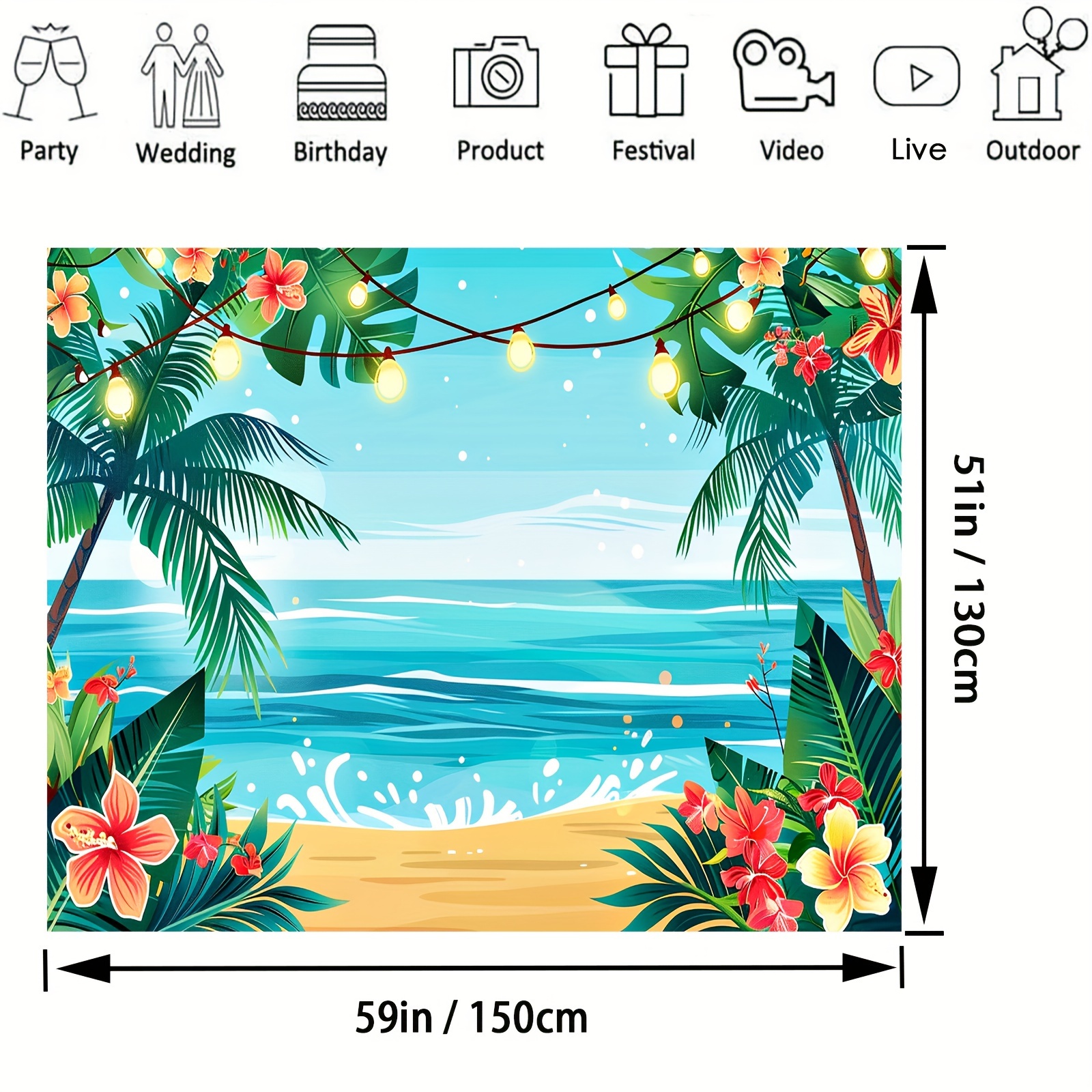 Polyester Hawaiian Beach Party Backdrop Universal Holiday - Temu