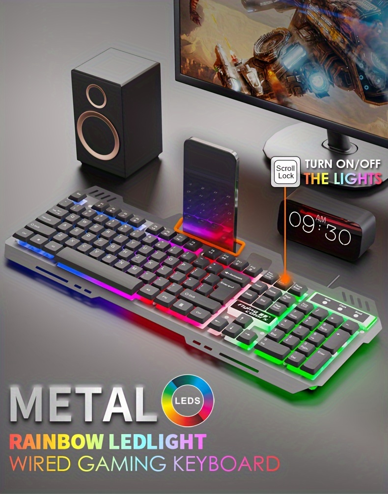 Wired Usb Interface, Metal Panel Rainbow Backlight, 104-key Multimedia ...