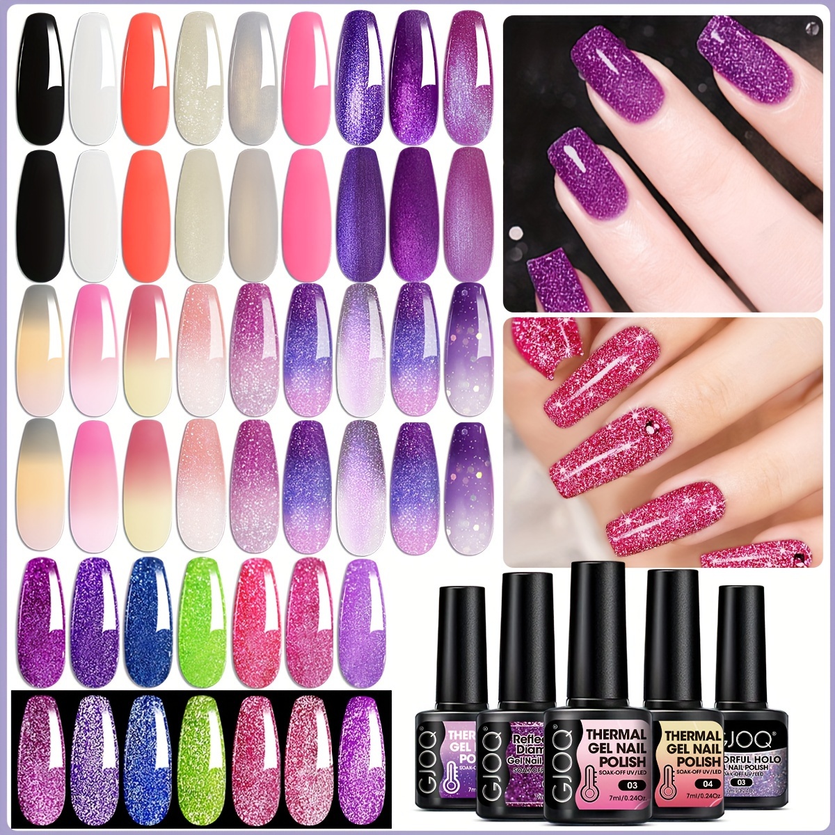 Gjoq Gel Nail Polish Set Thermal Color Changing Glitter - Temu